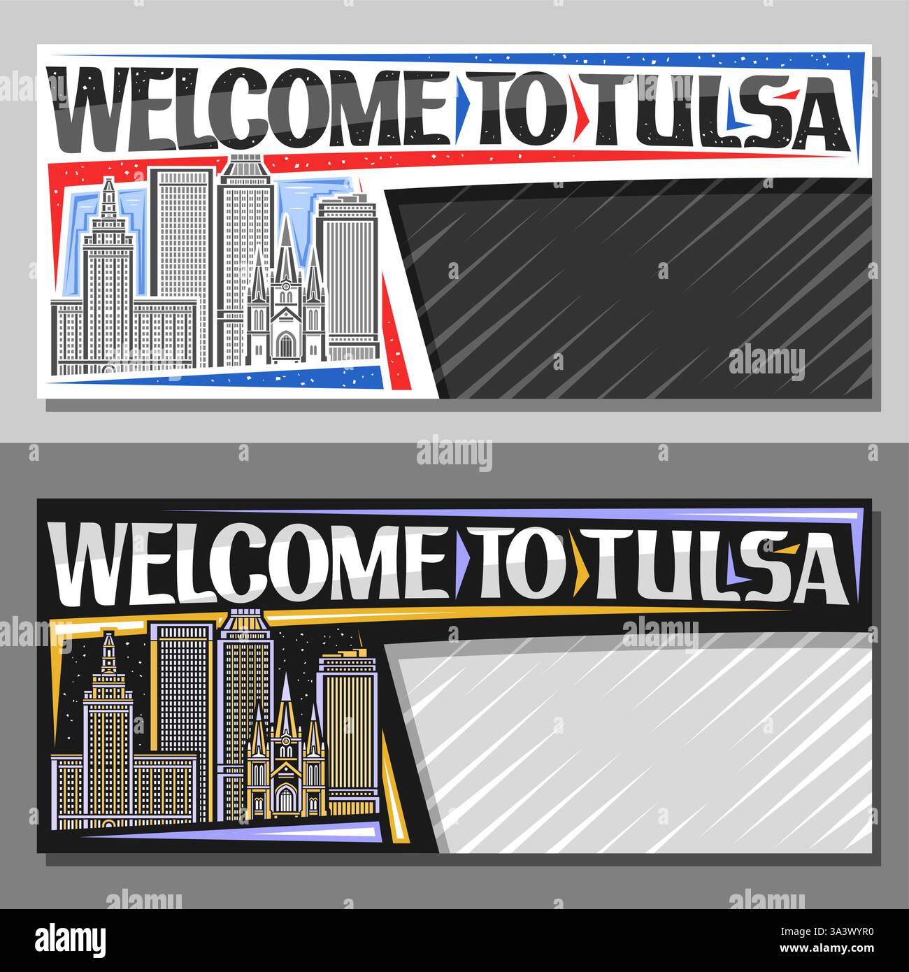 Vector layouts for Tulsa with copy space, decorative ticket with line ...