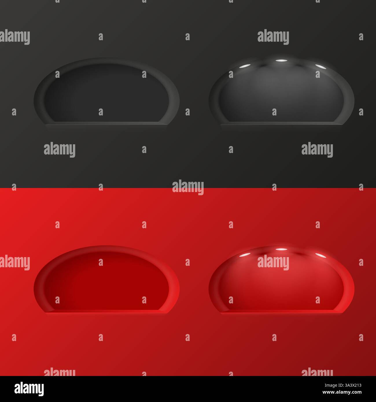 Set of niches in the walls, arched empty shelves oval round shape on ...