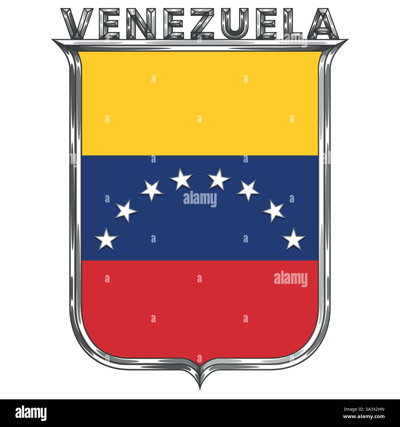 Silver shield with flag of the Republic of Venezuela, patriotic symbols ...