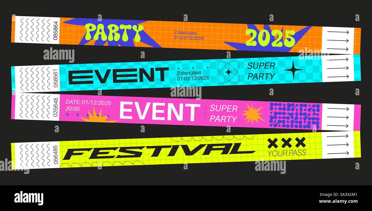 Party bracelet mockups set isolated on black background. Vector ...