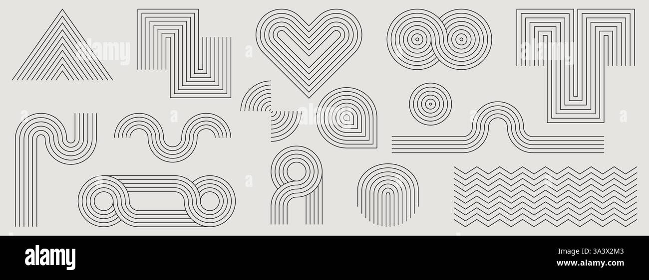 Abstract arch line shapes set isolated on background. Vector ...