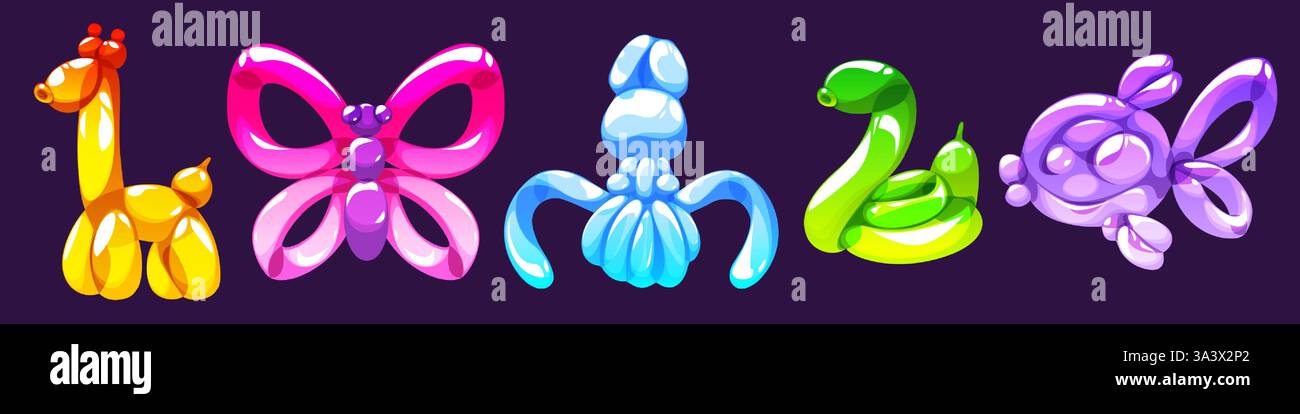 Air balloon animals set isolated on black background. Vector cartoon ...