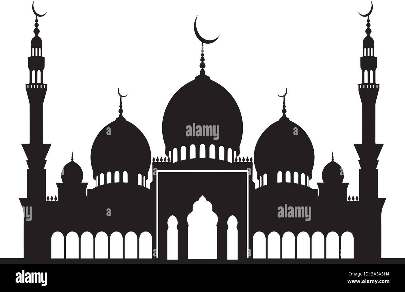 Mosque black color with two pillars and 5 domes symbol isolated on ...