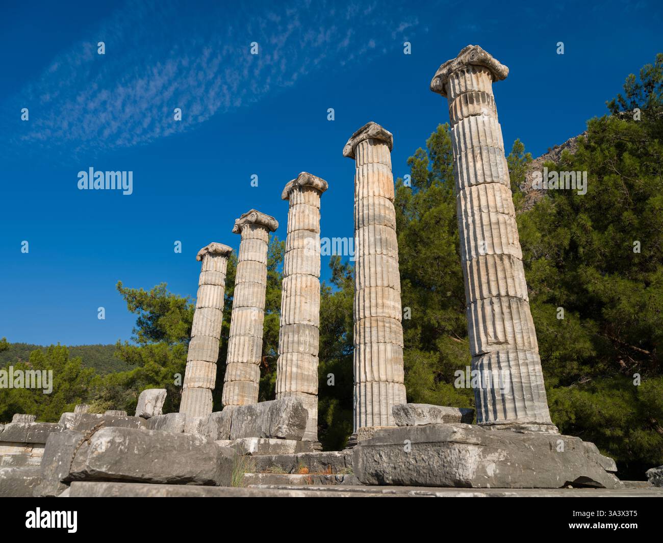 Temple of Athena in the ruins of Priene. Historical antic heritages of ...