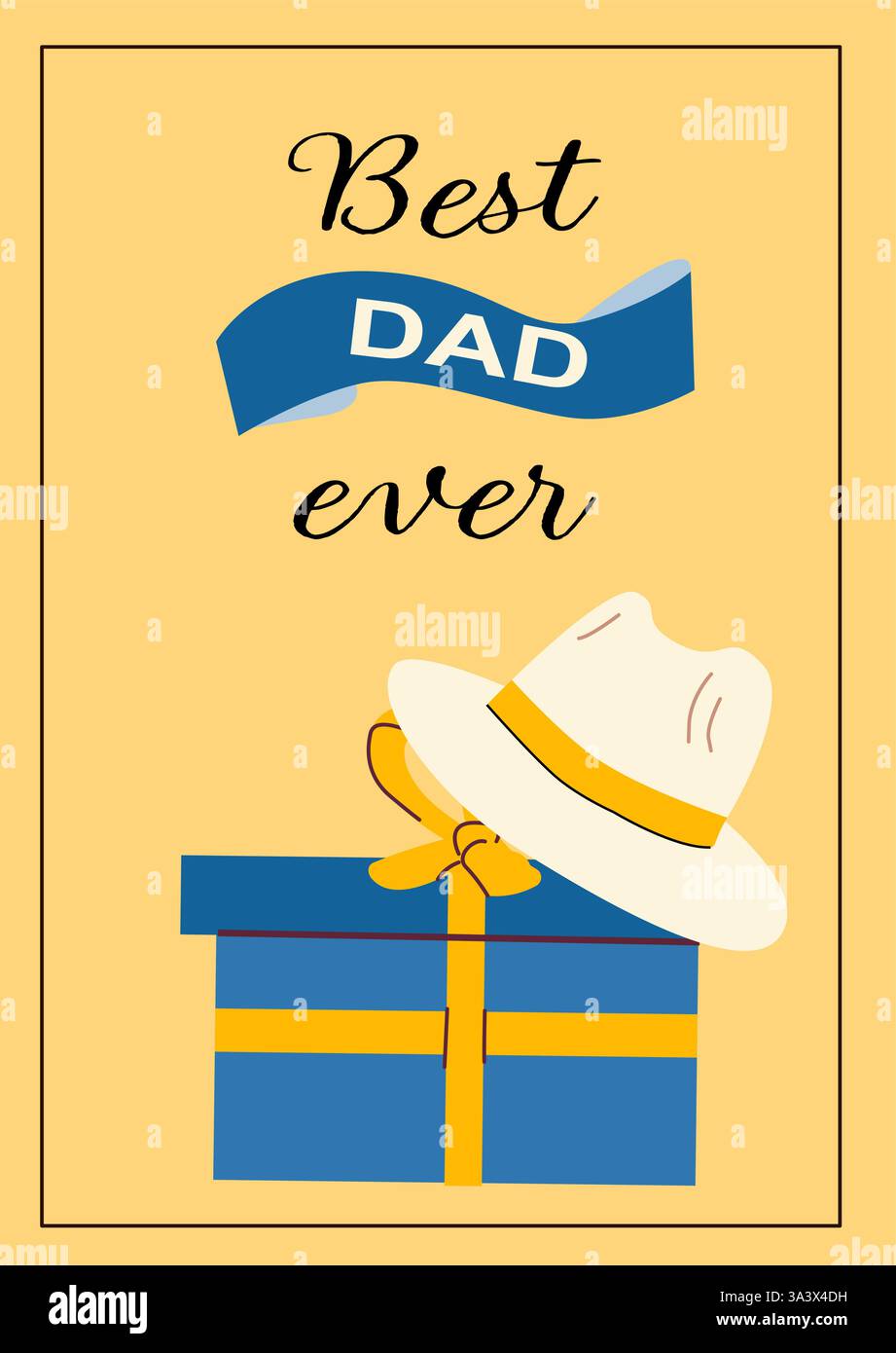 Best dad ever father's day card design featuring gift and hat on yellow ...