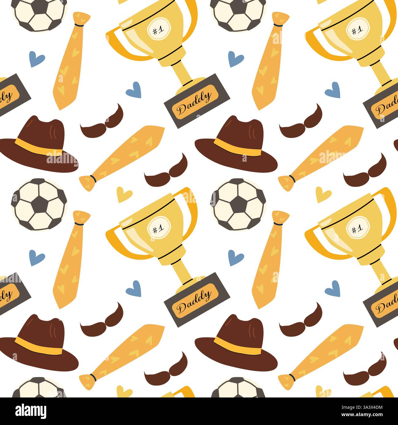 Father's day celebration pattern with trophies, soccer balls, ties, and ...