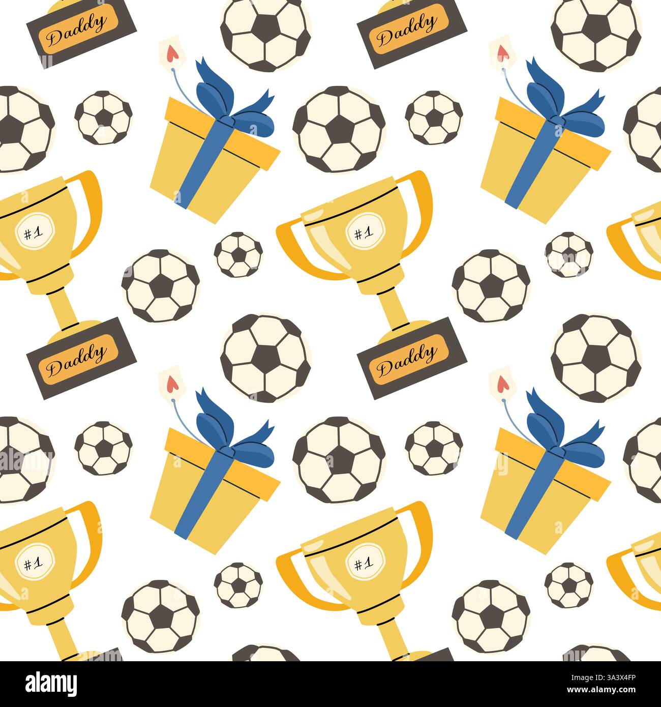Father's day celebration pattern with trophy, gift, and soccer theme ...