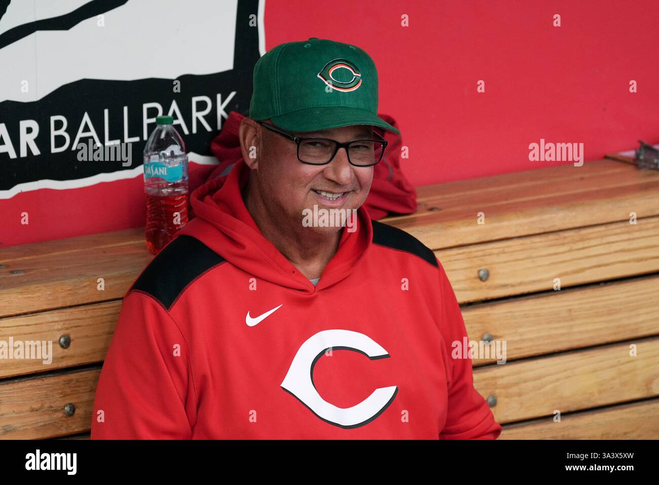 Cincinnati Reds manager Terry Francona smiles as he sits in the dugout ...
