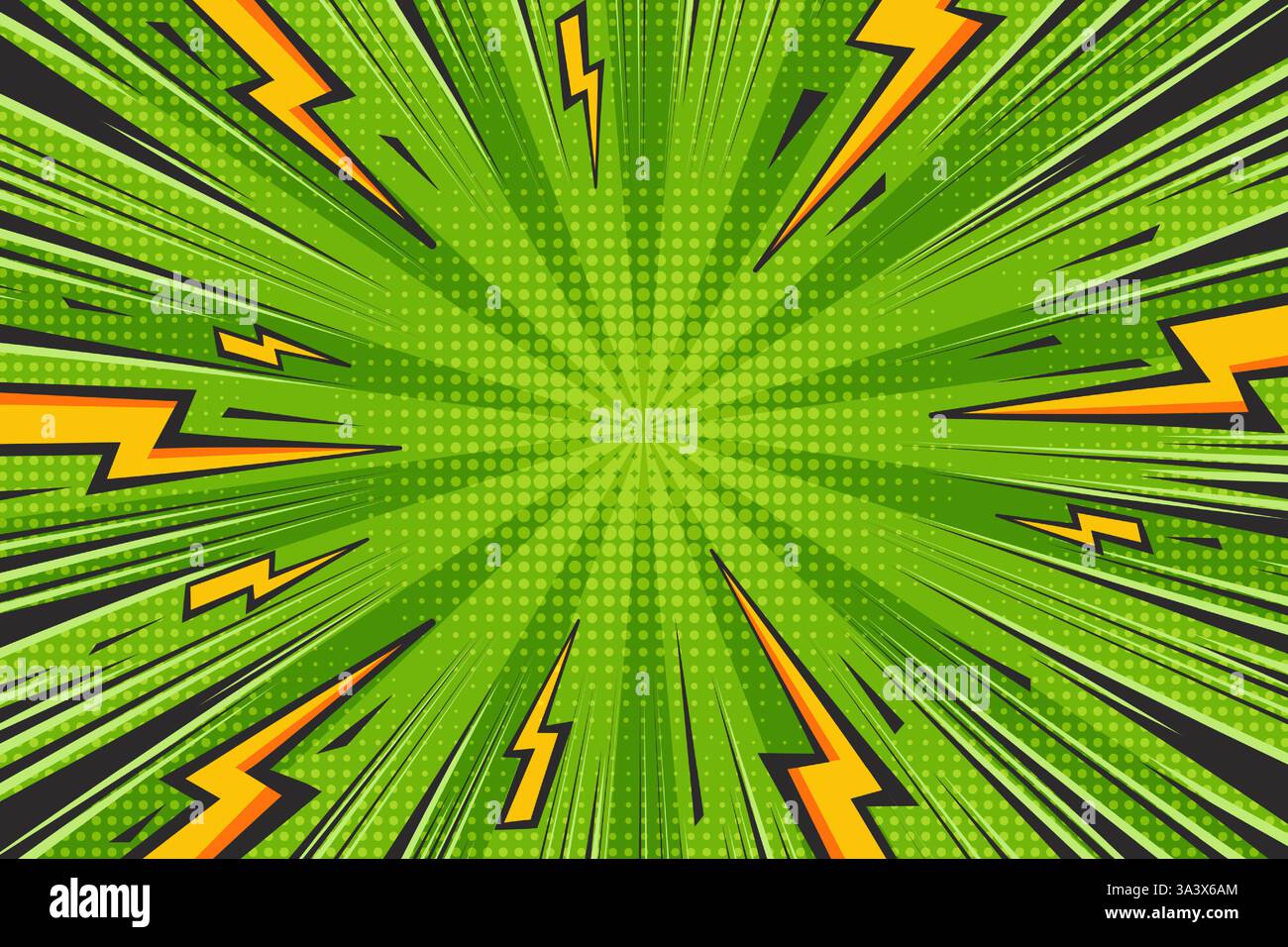 Cartoon comic green background with lightnings. Pop art graphic with ...
