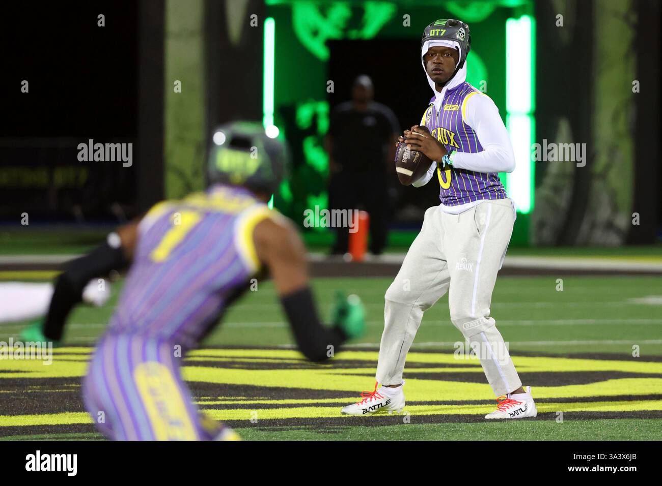 In an OT7 Football game Saturday, March 15, 2025 in Dallas. (AP Photo ...