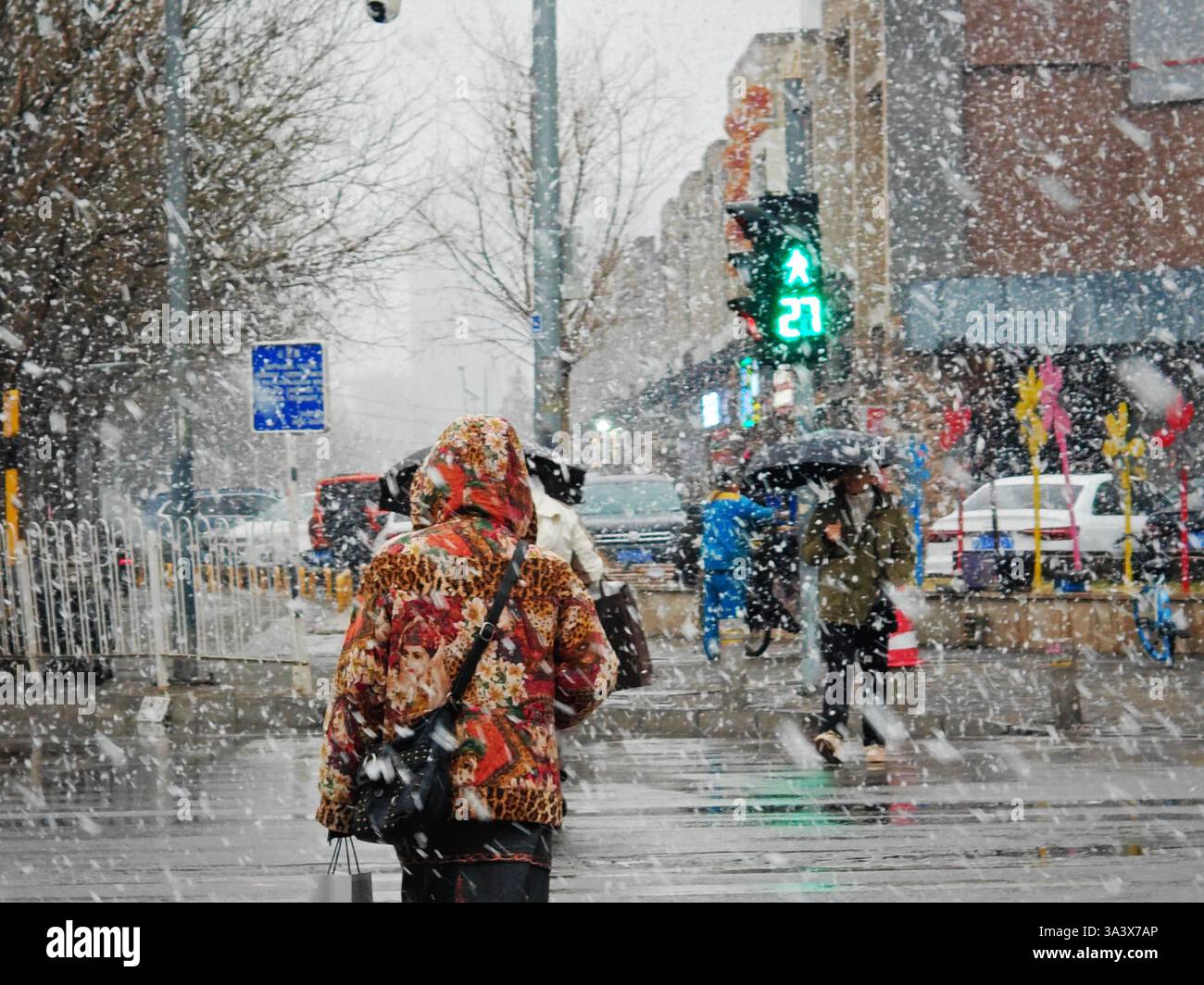 People walk in the snow in Beijing, China, 15 March, 2025 Stock Photo ...