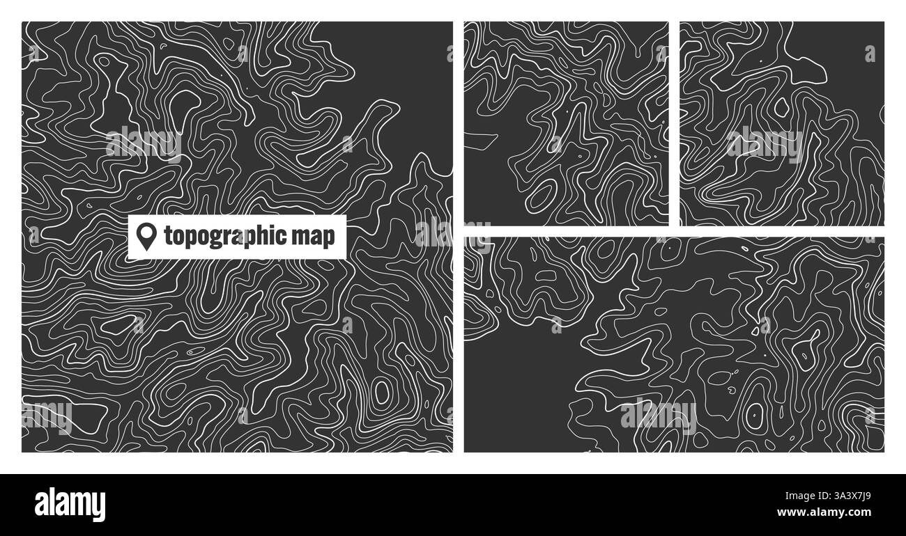 Colorful topographic map sets with contour lines. Geographic terrain ...