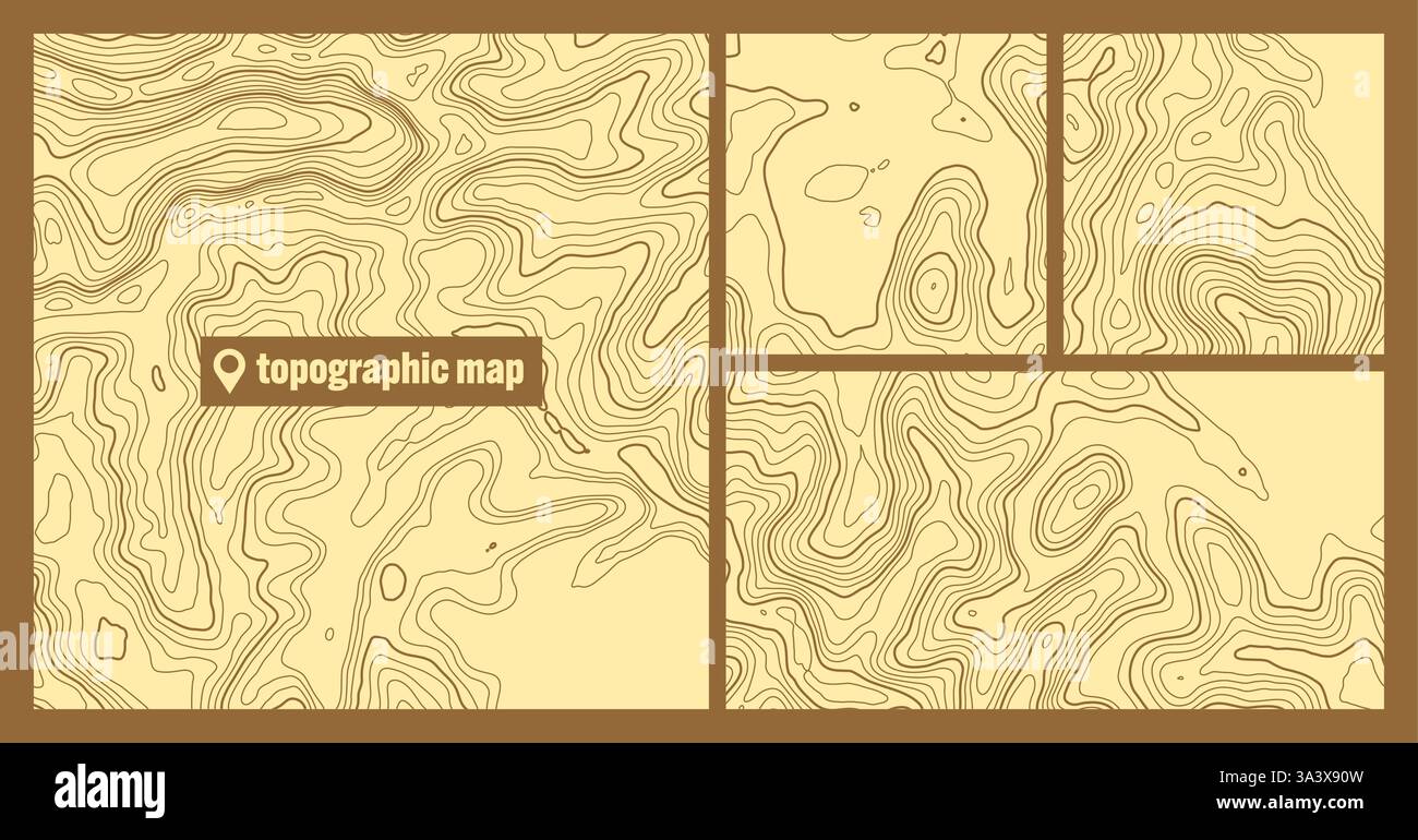 Colorful topographic map sets with contour lines. Geographic terrain ...