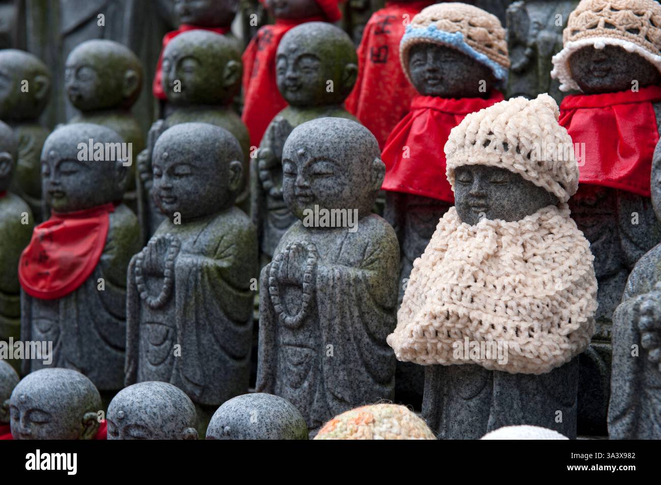 Jizo statues are small stone statues that represent Jizo Bosatsu, a ...