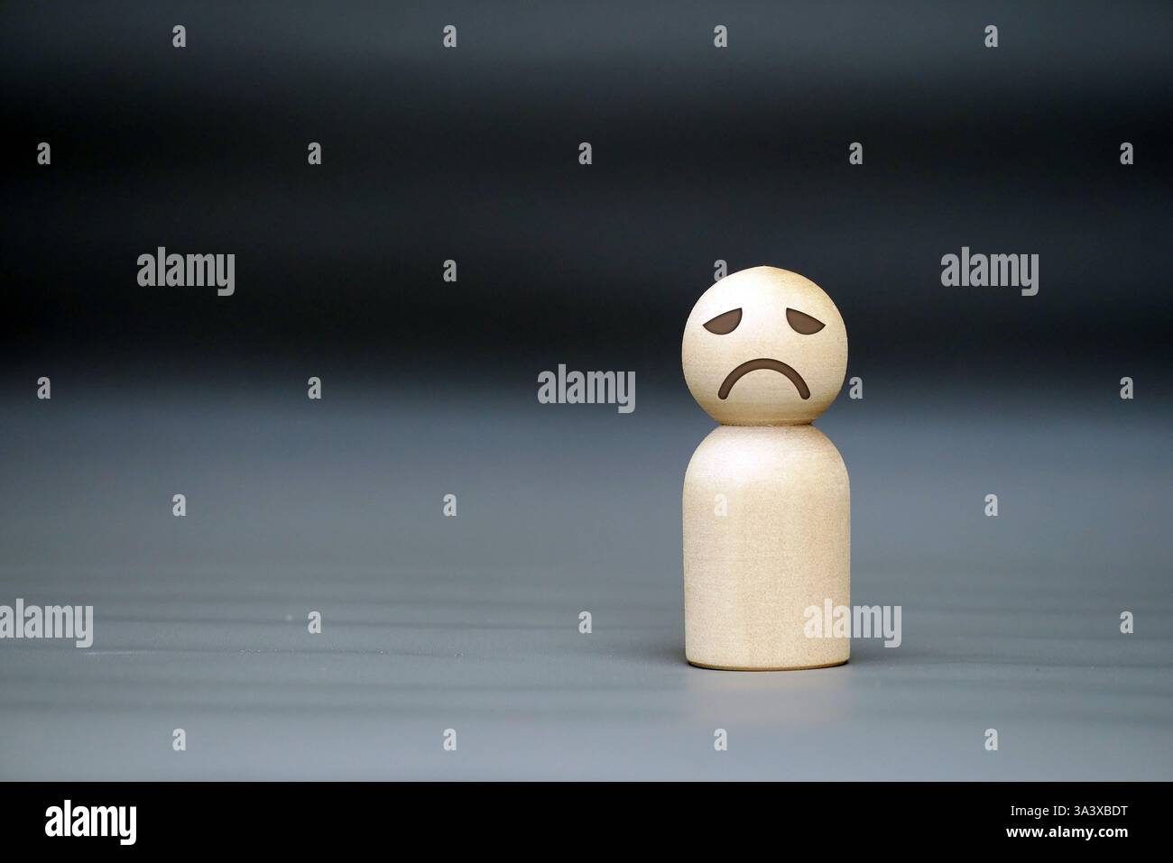 Lonely Wooden Figure with Sad Face, Representing Depression, Anxiety ...
