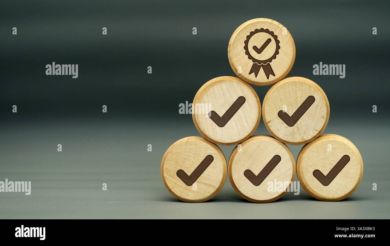 Wooden pyramid sign of completion of inspection certificate of Quality ...