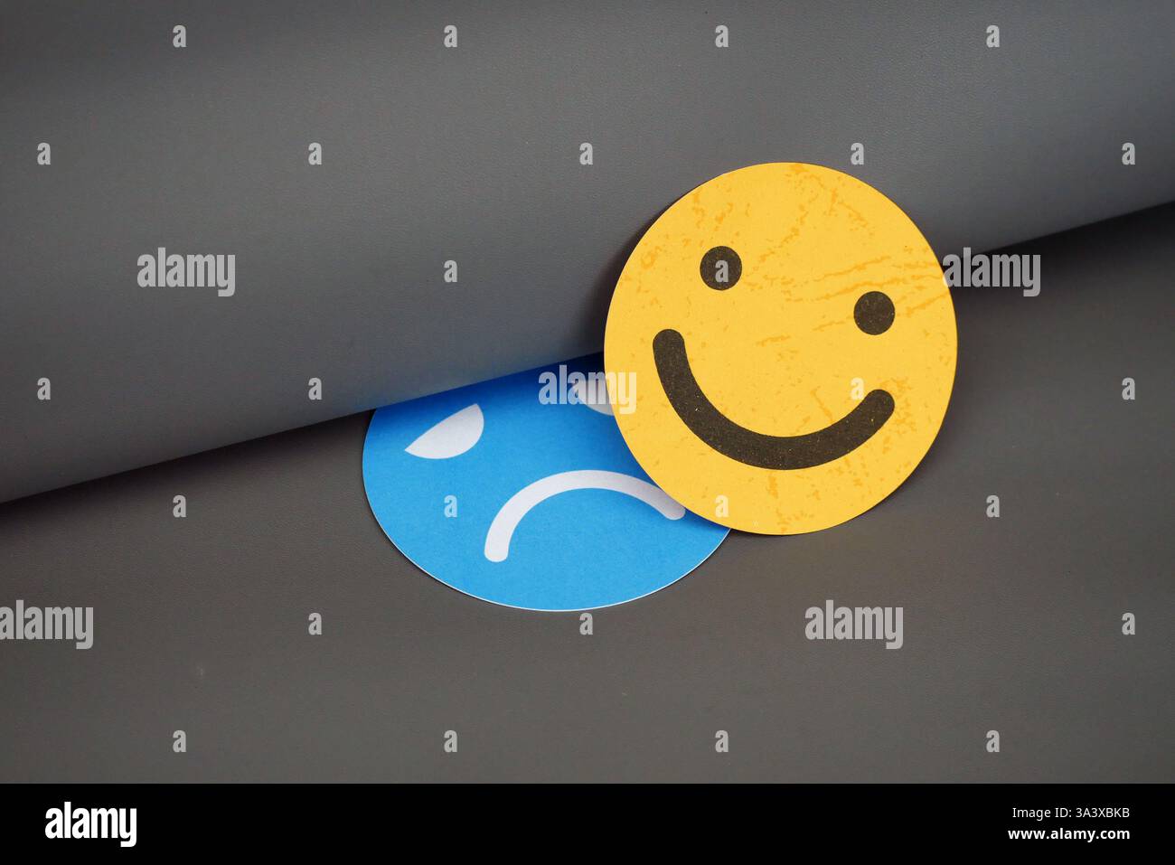 Happy Face Covering Sad Face Concept of Hiding Emotions, Duality ...