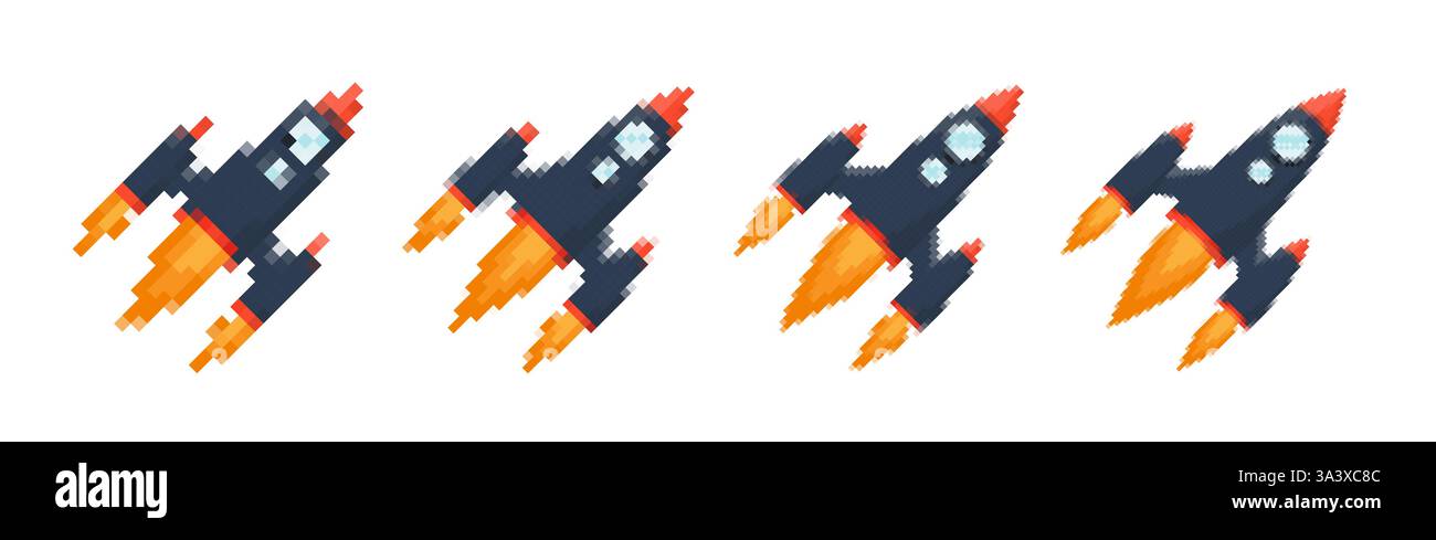 Pixel art rocket with fiery trails, retro games, space-themed designs ...