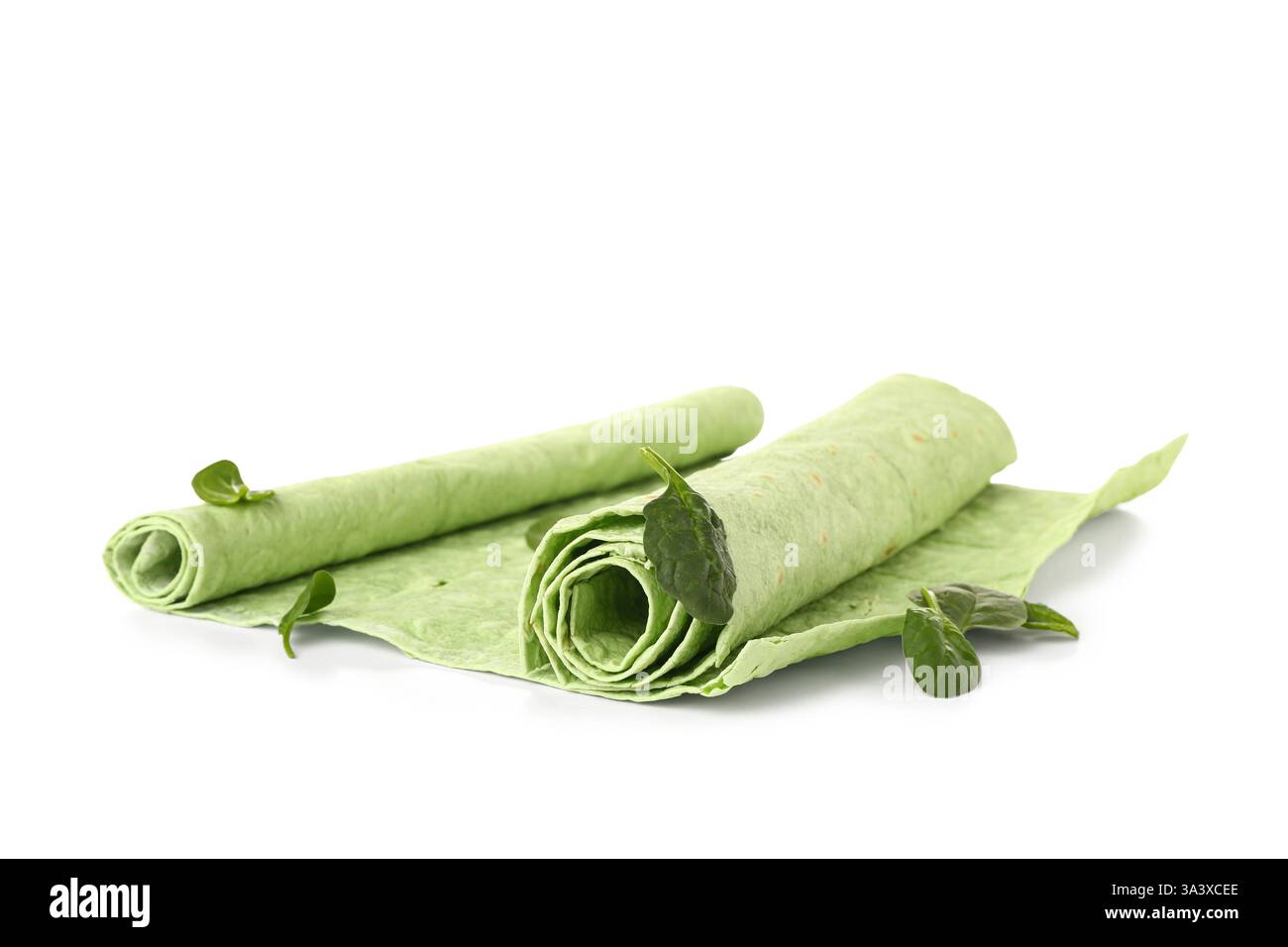 Fresh green lavash with spinach on white background Stock Photo - Alamy