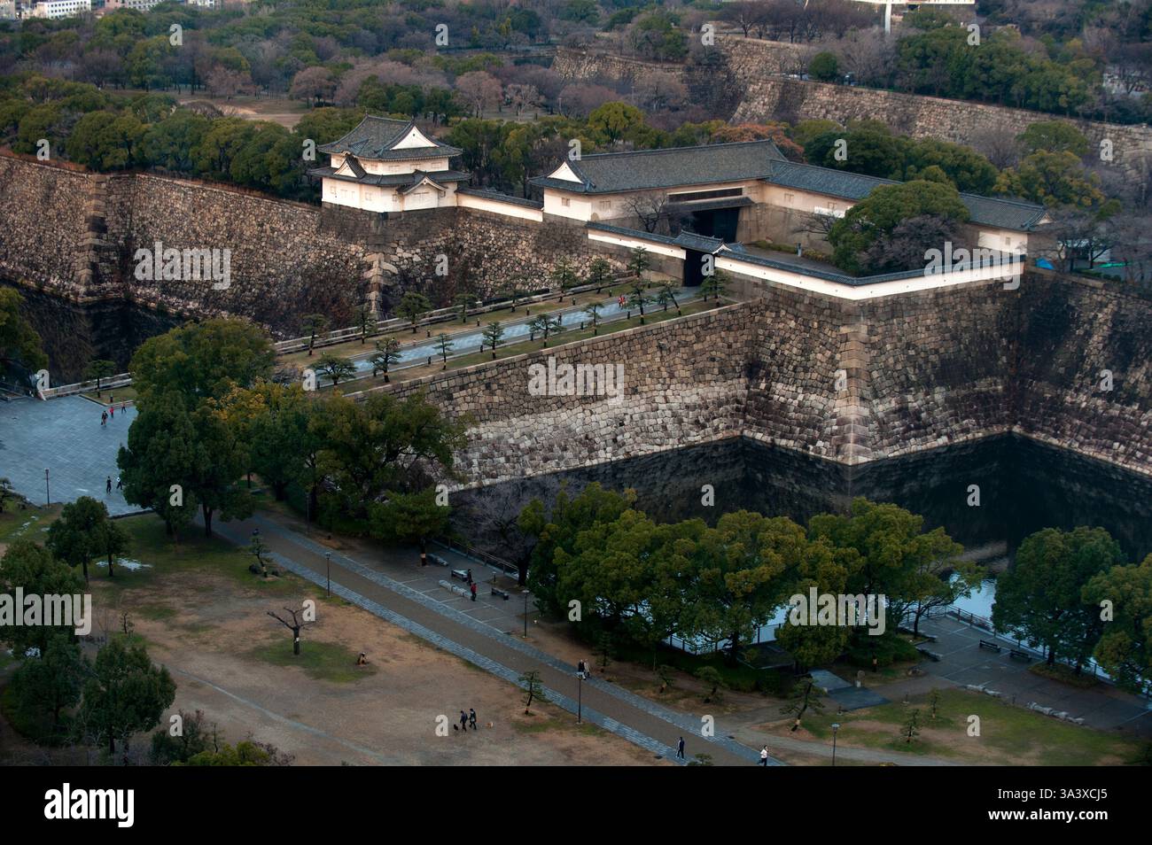 Aerial view of Osaka Castle moat and Otemon Gate with Sengan yagura ...