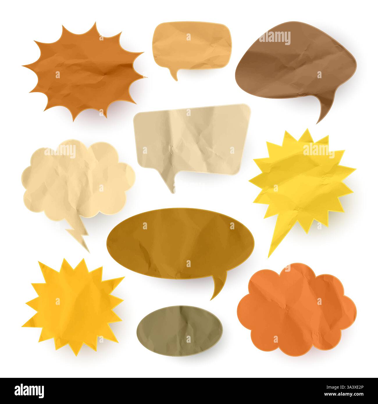 Crumpled brown paper comic speech bubbles. Hand drawn retro cartoon ...