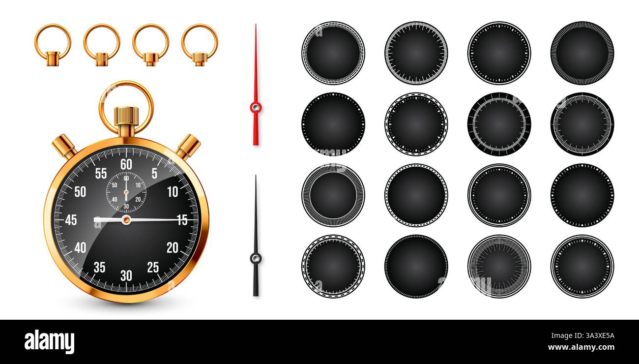 Realistic classic stopwatch. Shiny golden metal chronometer, time ...