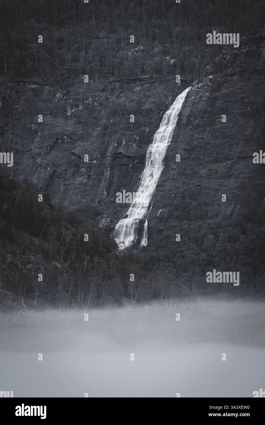 The Aasafossen Waterfall by the Eidsvatnet Lake, Skjolden, western ...