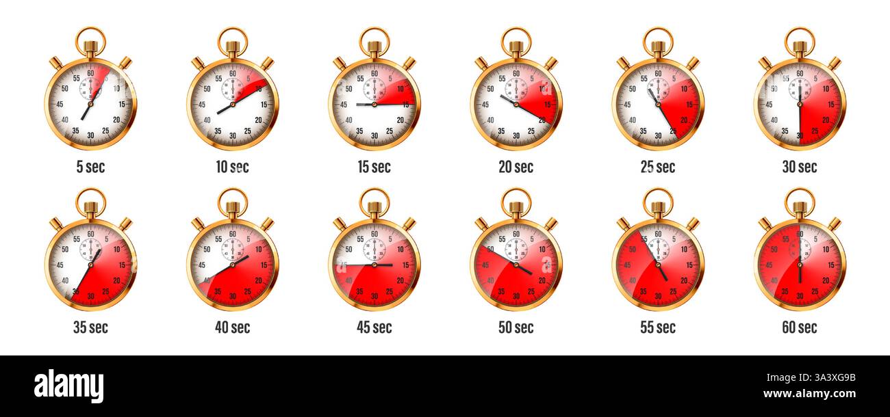 Realistic classic stopwatch. Shiny golden metal chronometer, time ...