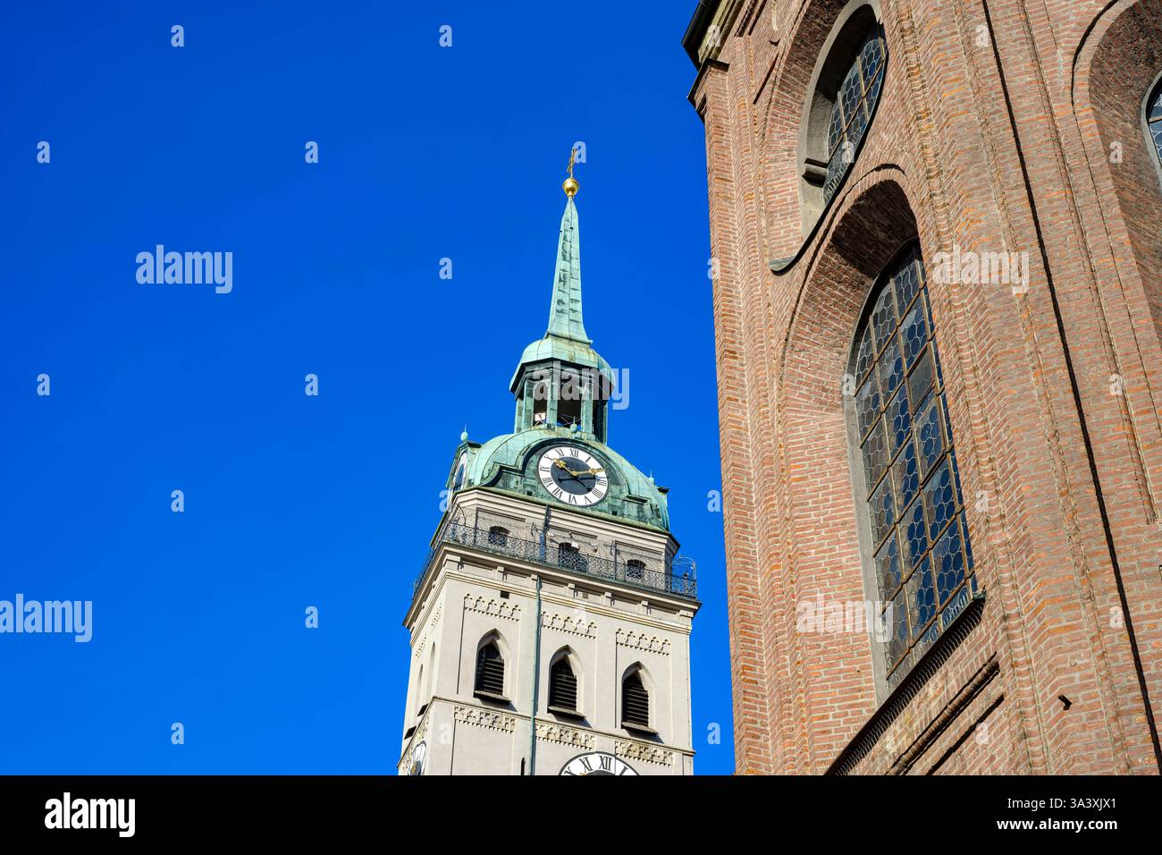 The tower of the parish church of St Peter, Munich, Bavaria, Germany ...