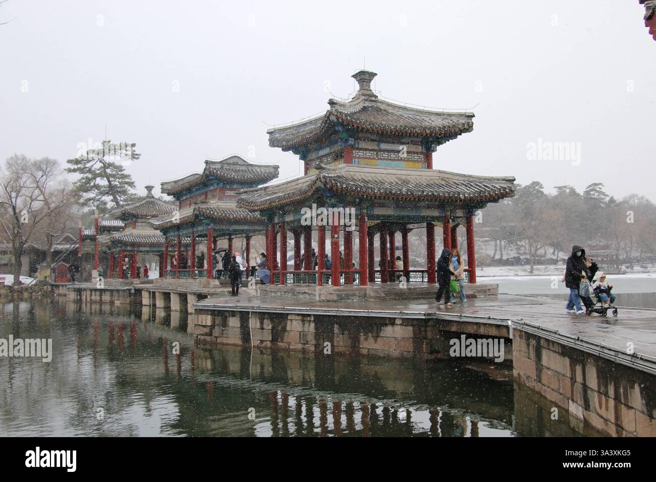 Spring snow scenery of the Chengde Mountain Resort attracts visitors in ...
