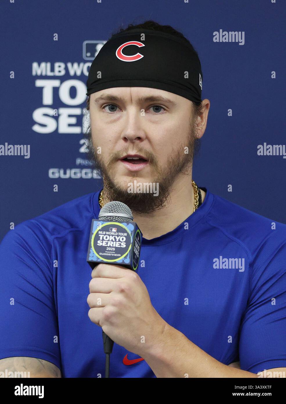 Chicago Cubs pitcher Justin Steele speaks to the media before the MLB ...