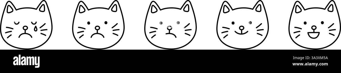 Cute doodle cat face icon set. Smile, sad and cry cat. Kitty kawaii ...