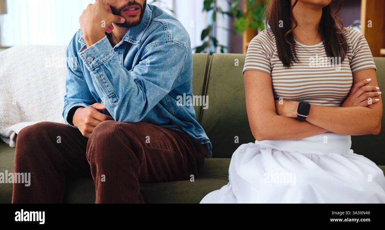 Fight, arms crossed and couple with argument, home and miscommunication ...