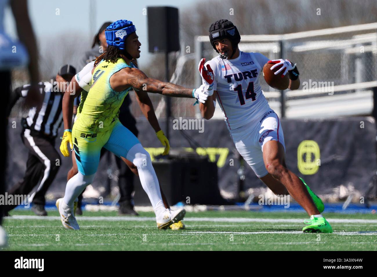 SFE cornerback Cory Lavender Jr (4) defends as Tucson Turf wide ...
