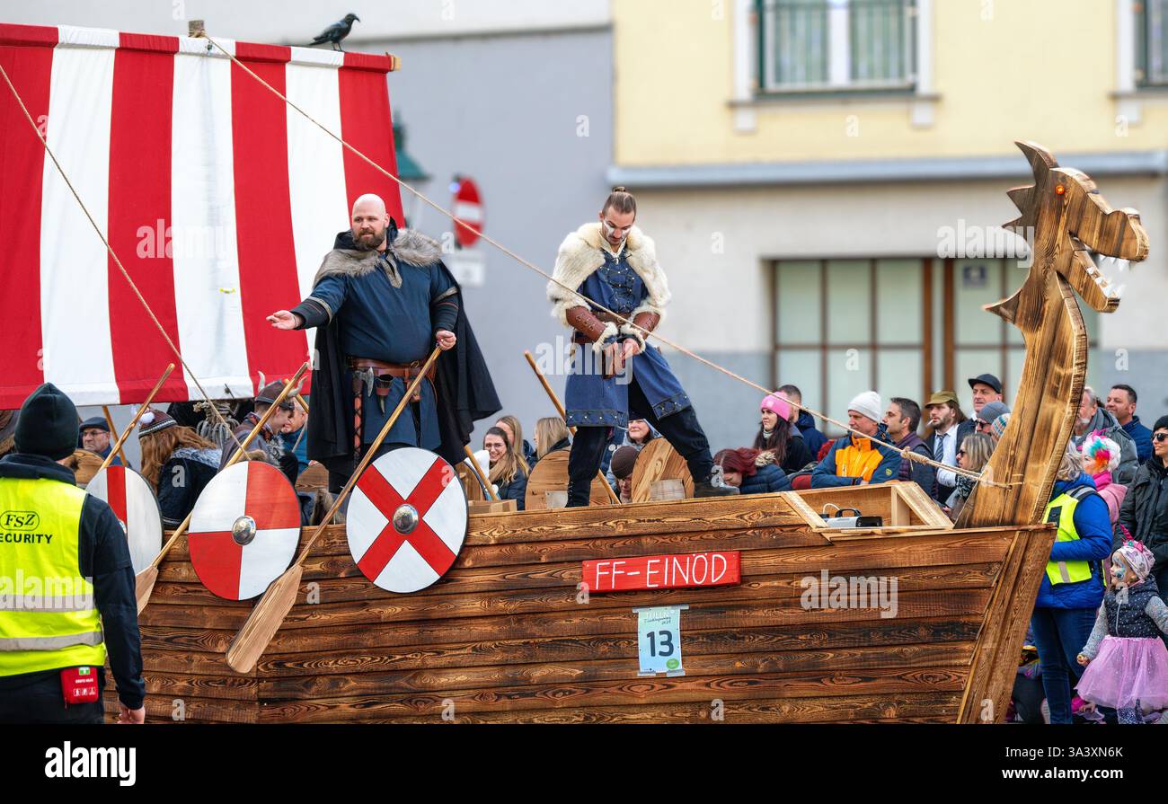 Vikings with dragon ship of the group "volunteer fire brigade Einoed ...