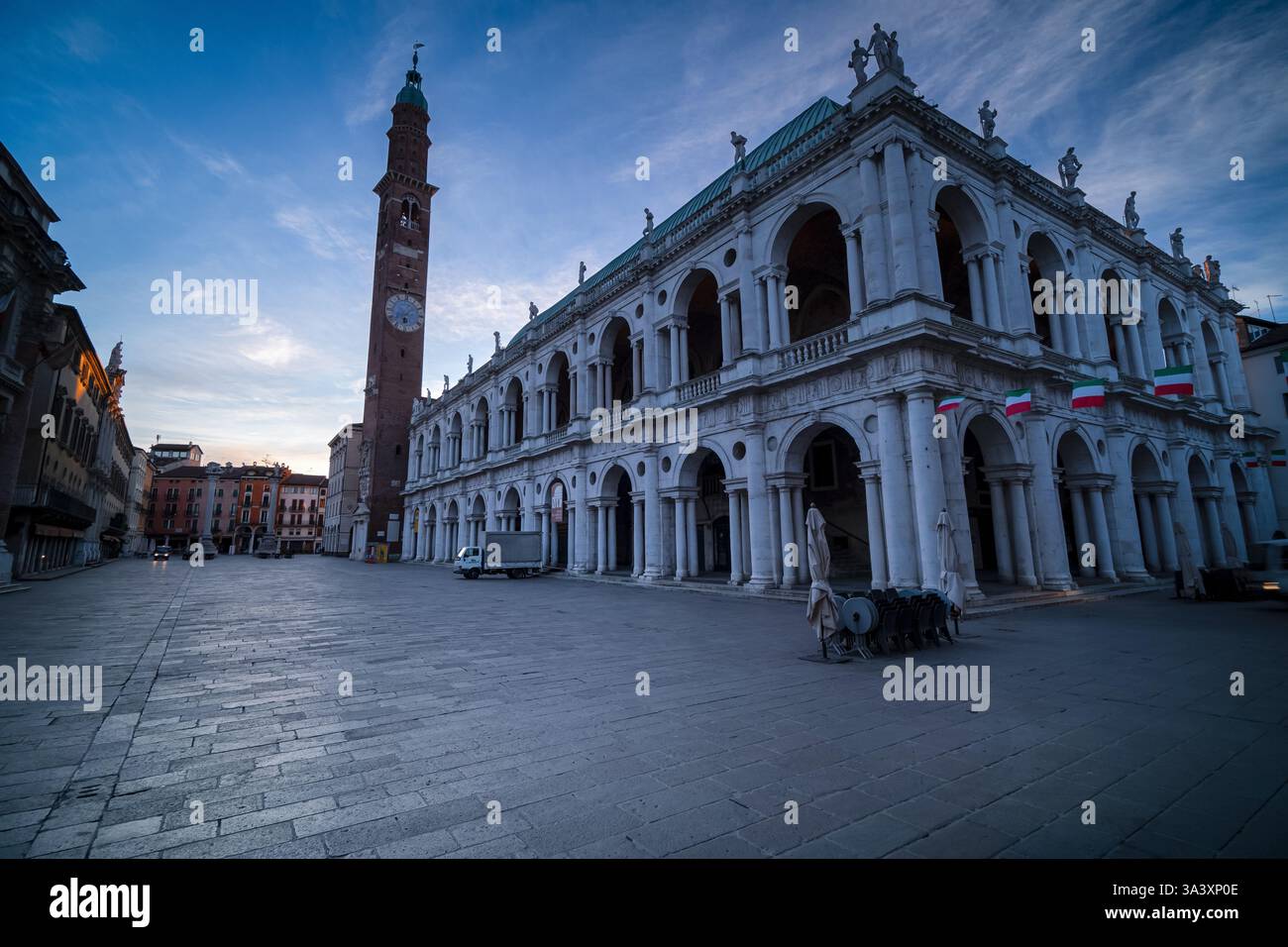 Piazza Signori in Vicenza. Morning on the famous Italian square. Veneto ...