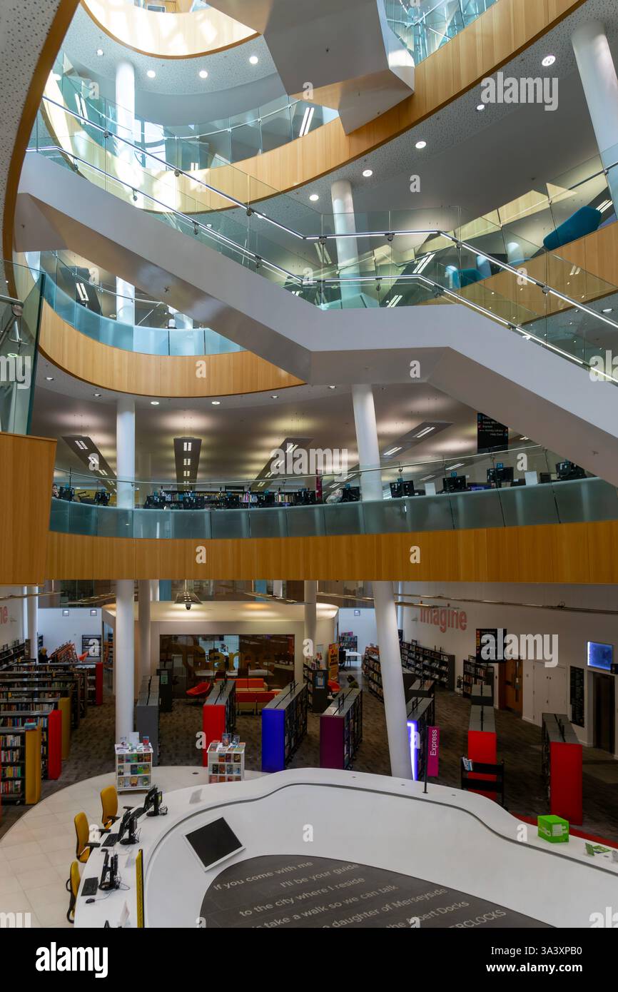 Soaring modern elliptical atrium in the Central Library building, city ...