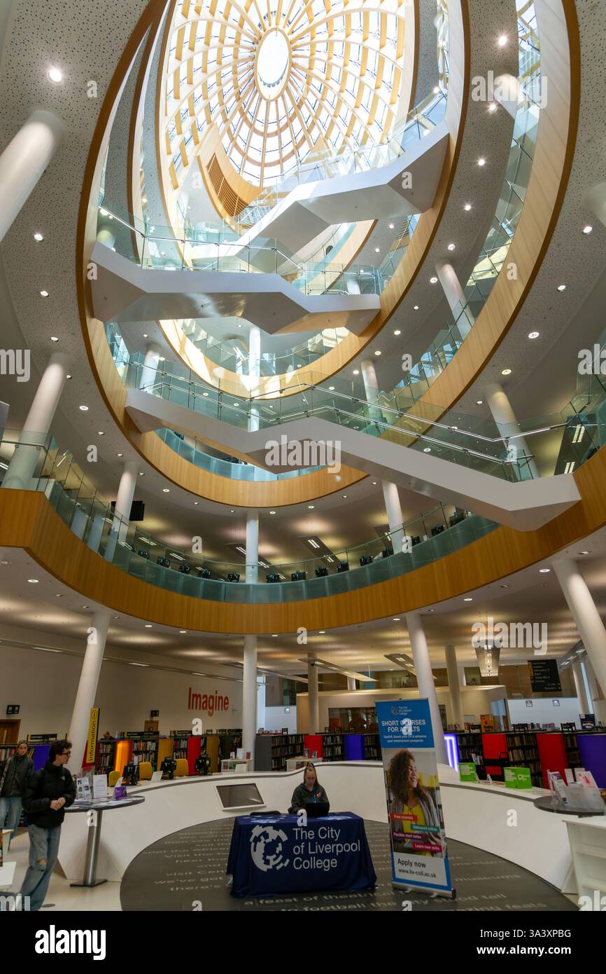Soaring modern elliptical atrium in the Central Library building, city ...
