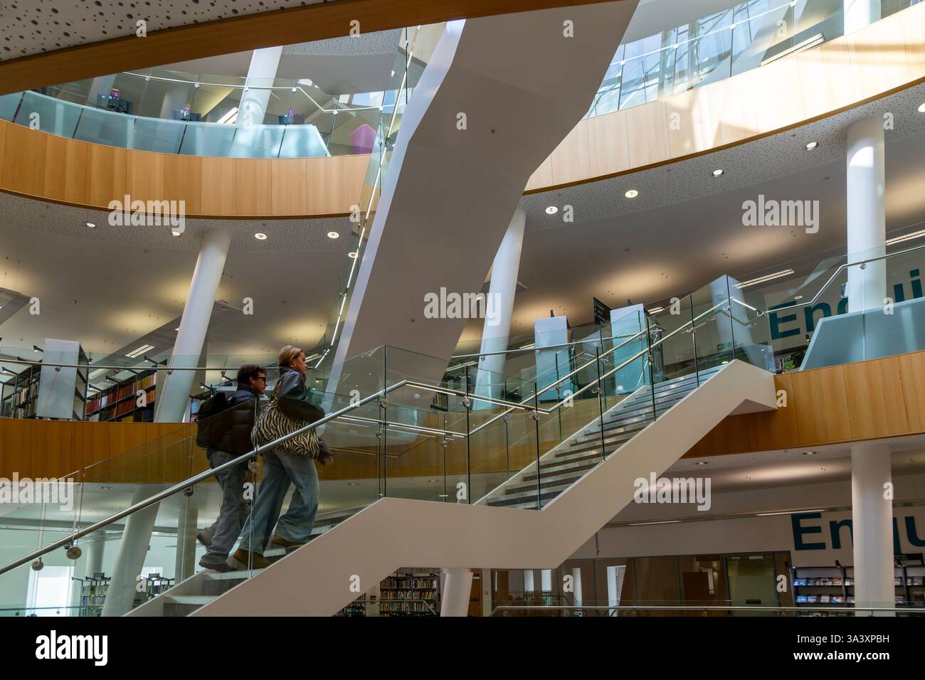 Soaring modern elliptical atrium in the Central Library building, city ...