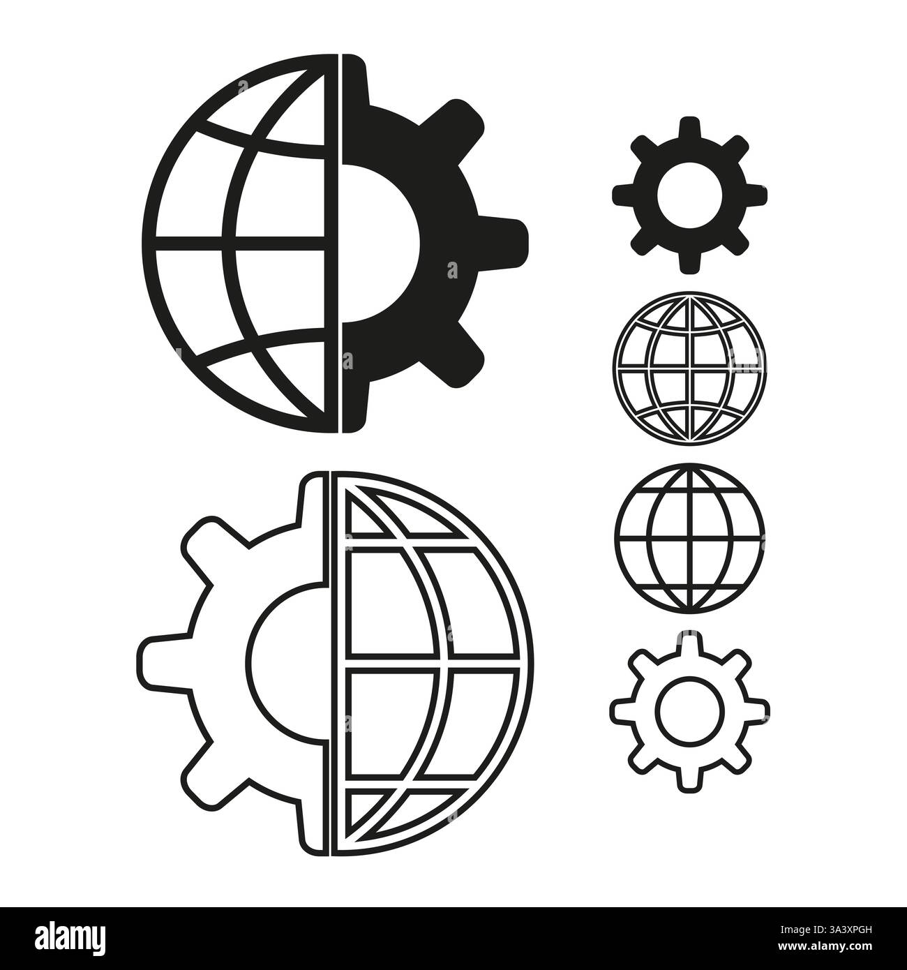 Globe icon. Technology gear symbol. Global settings shape. Vector ...