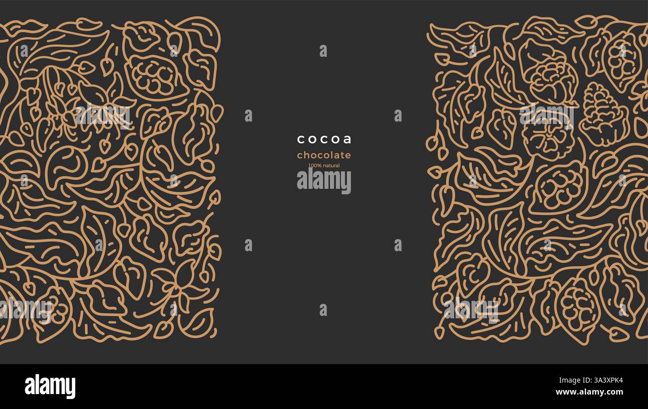 Cocoa golden border. Art line pattern. Vector abstract fruit, texture ...