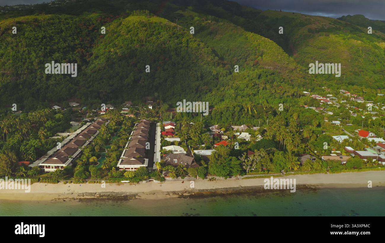 Aerial drone captures a breathtaking view of a tropical resort nestled ...