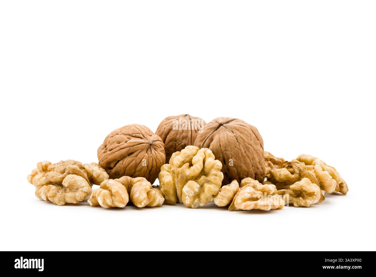 Walnuts shelled bunch isolated on white background Stock Photo - Alamy