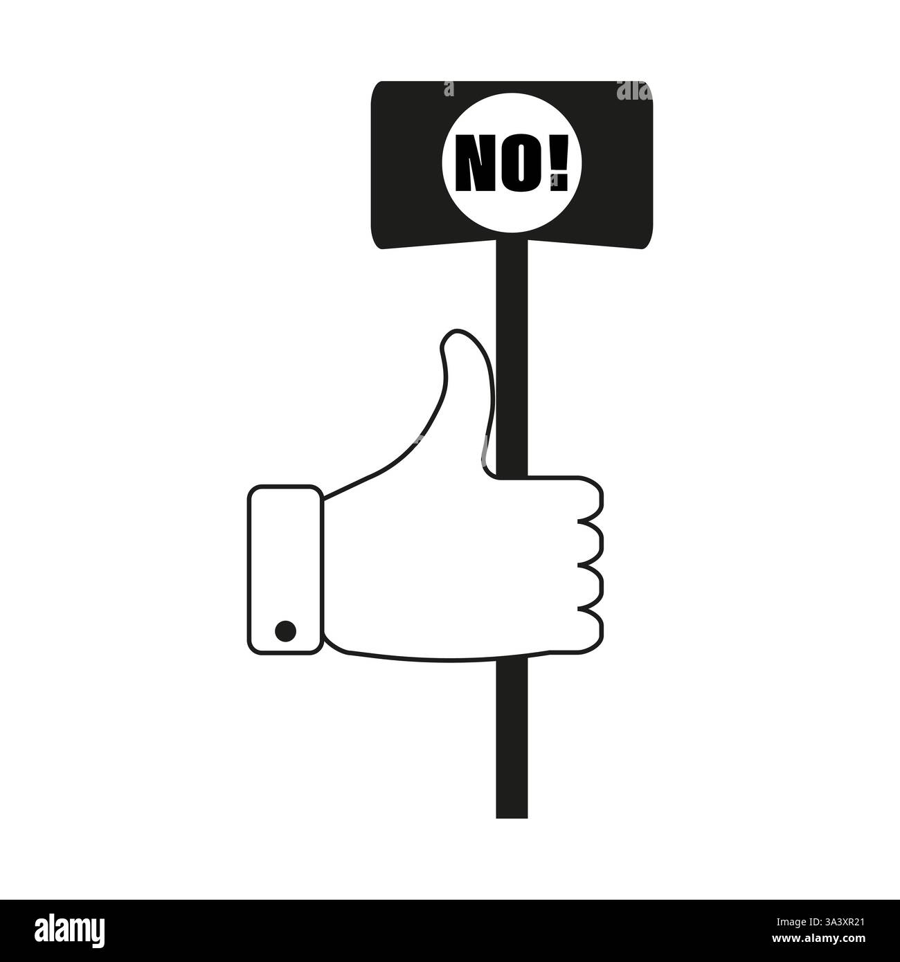 Thumb up icon. NO signboard message. Negative gesture symbol. Black ...