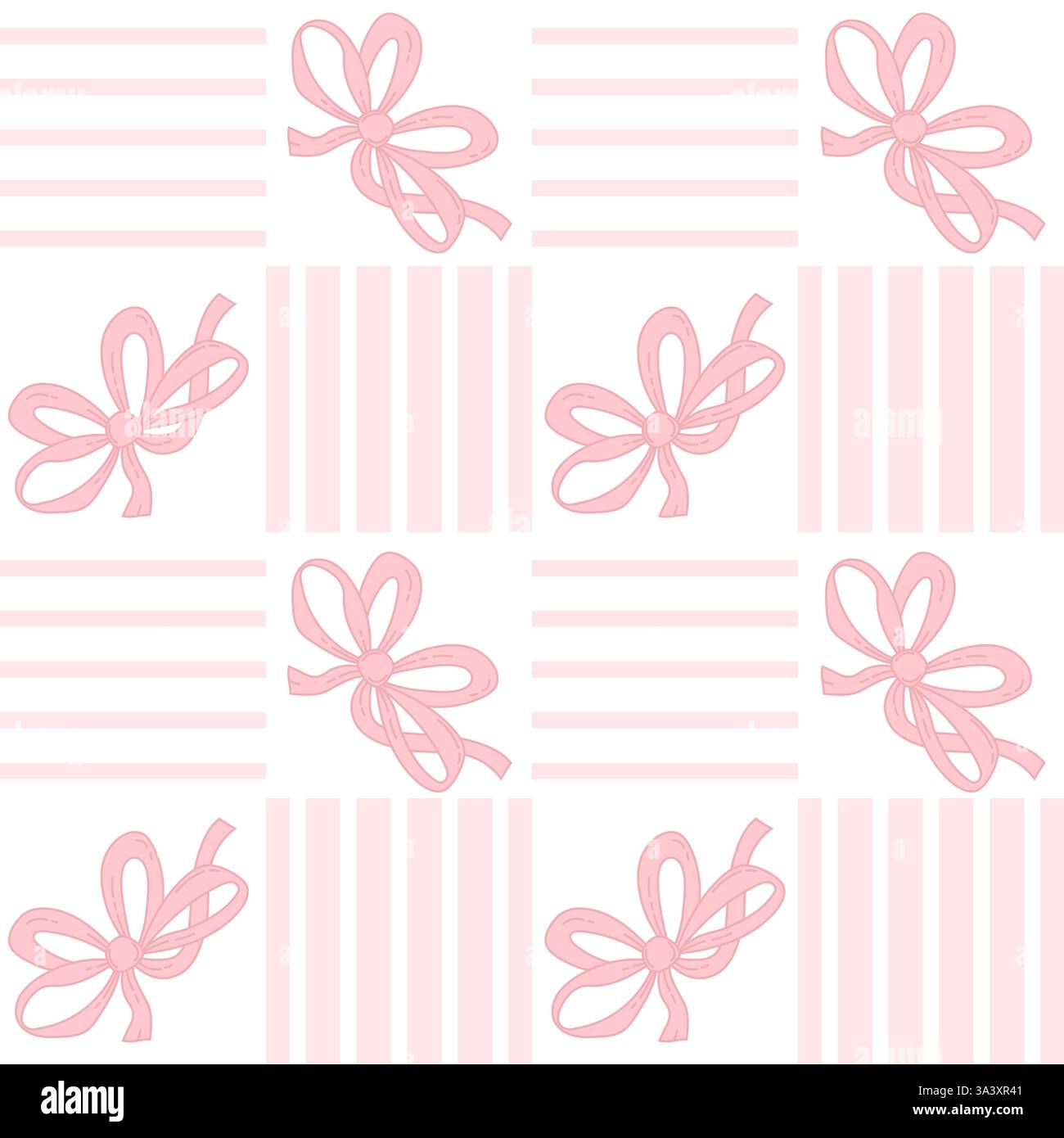 Vintage Coquette aesthetic pink ribbon bow in frame seamless pattern on ...
