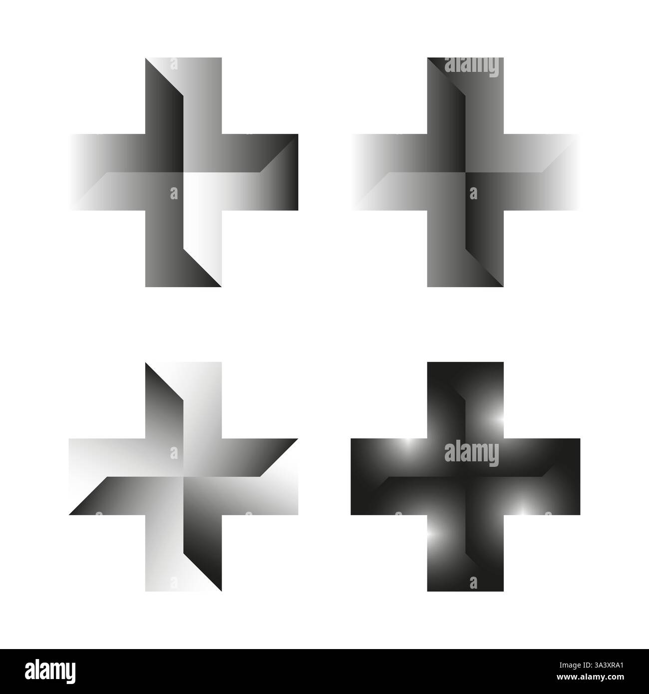 Gradient cross icons. Abstract modern symbols. Black white glowing ...