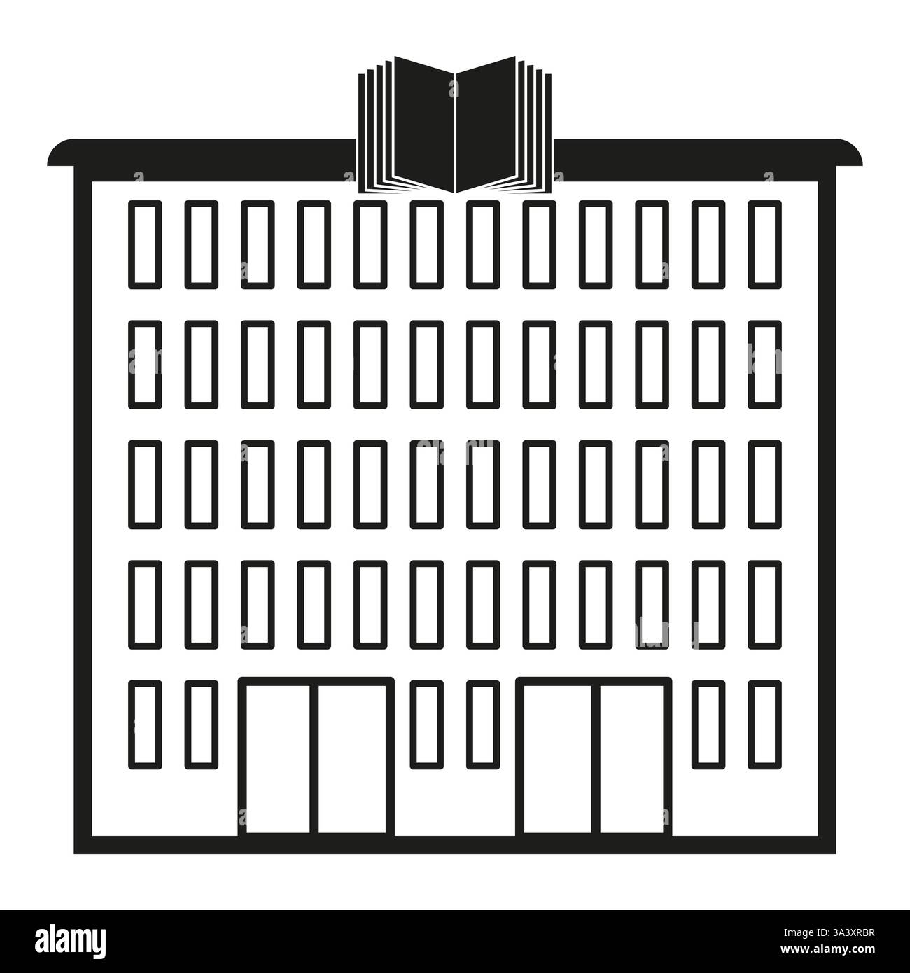 Library building icon. Open book symbol. Black education graphic ...