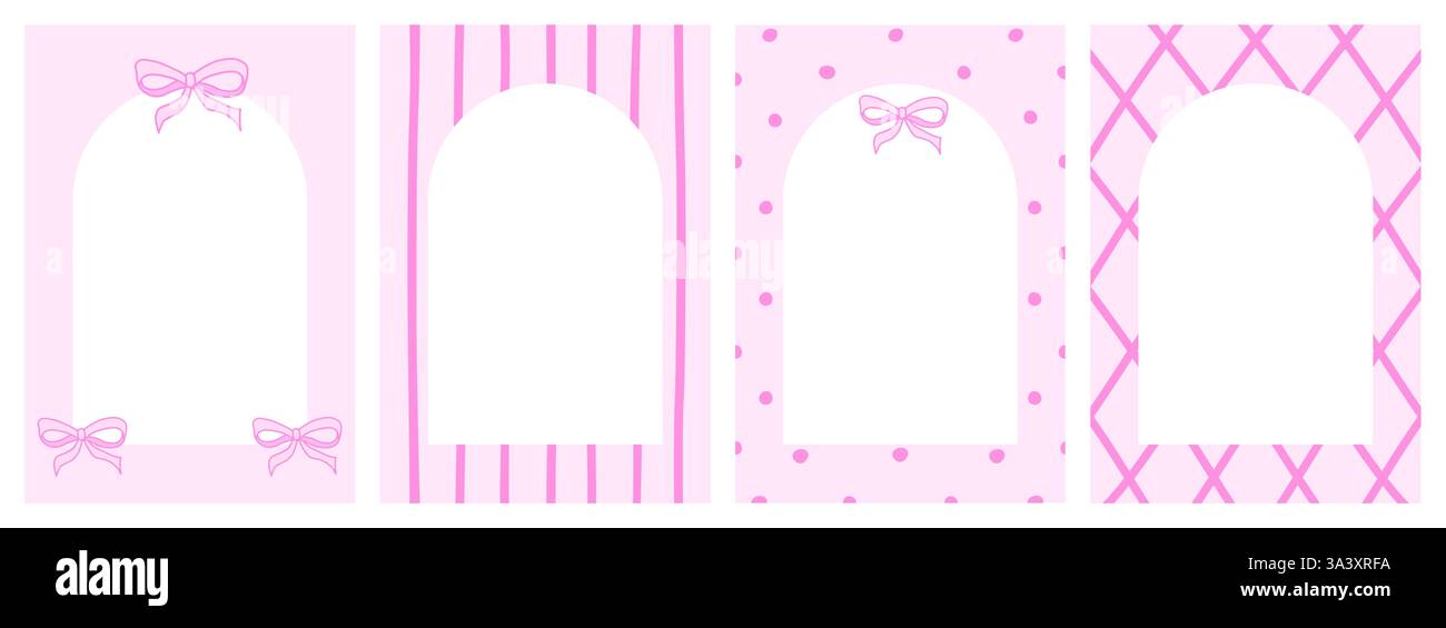 Coquette Greeting card templates set with Bows. Cute Vector ...