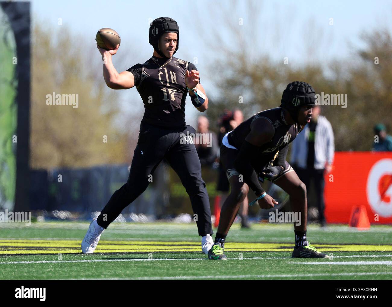 C1N quarterback Derrick Baker (17) throws a pass against SFE in an OT7 ...