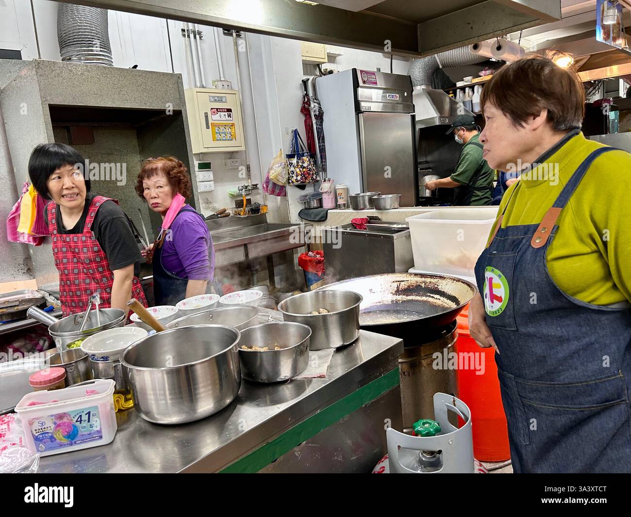 Taipei, Taiwan, People , Senior Woman employees Working, Cooking local ...